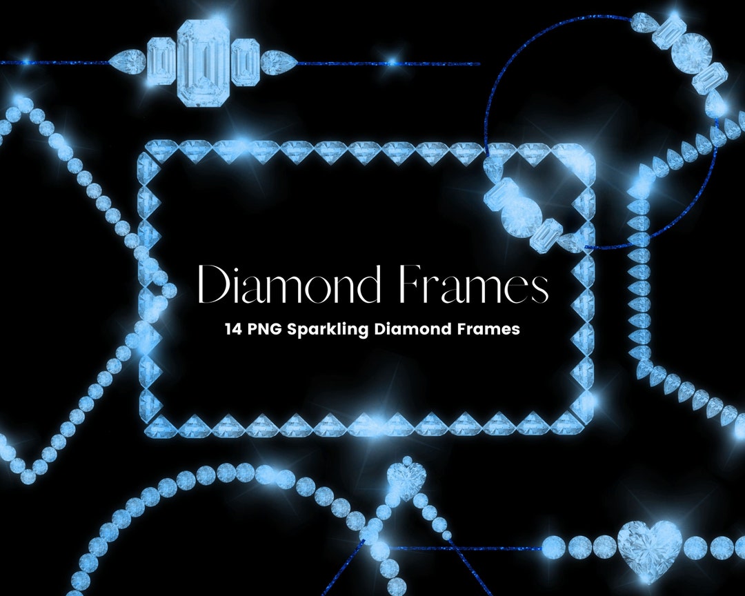 Blue Diamond Frame Clipart, Blue Diamond Borders Overlay, Glitter Gems ...