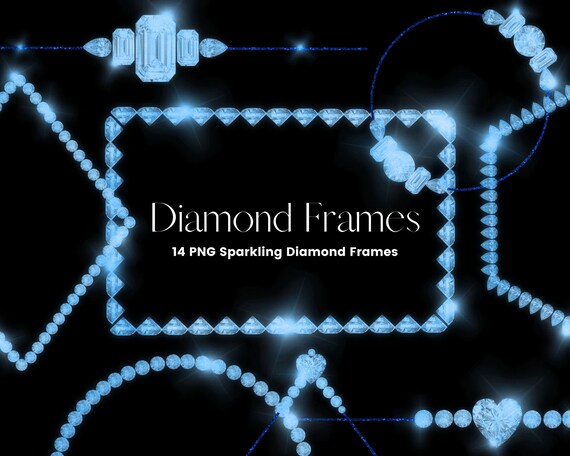 Blue Diamond Frame Clipart Blue Diamond Borders Overlay | Etsy