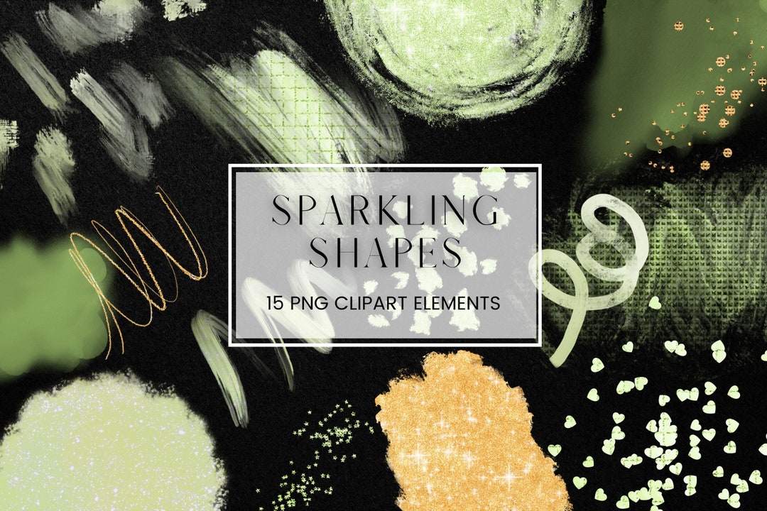 Glittery Abstract Shapes Clipart, Green and Gold Painted Shapes, Modern ...