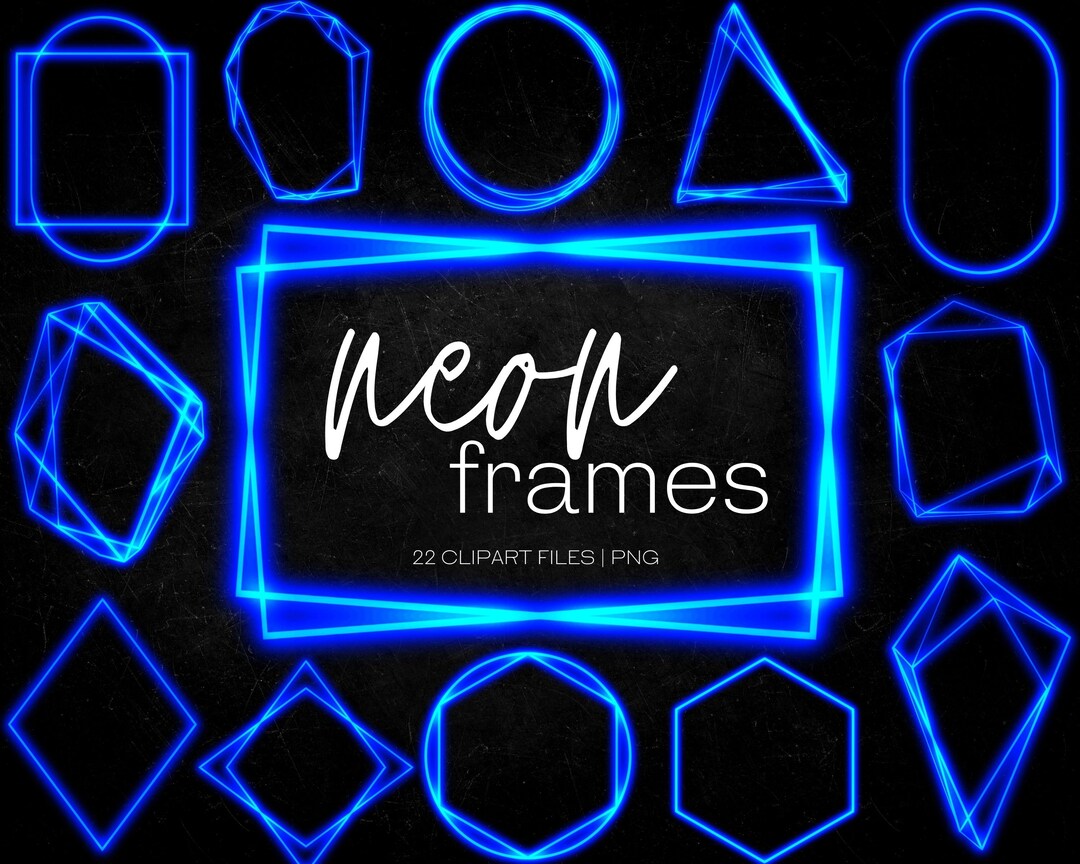 Blue Neon Frame Clipart, Glowing Neon Clipart Overlay, Transparent PNG ...