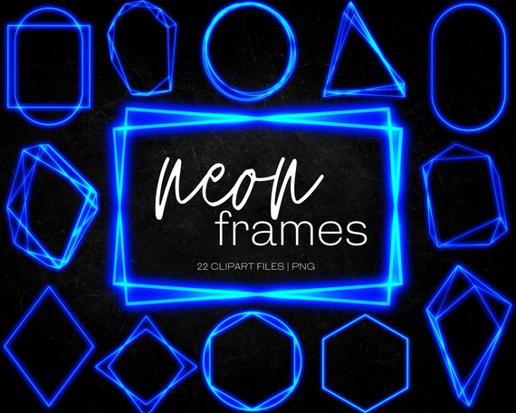 Blue Neon Frame Clipart Glowing Neon Clipart Overlay | Etsy