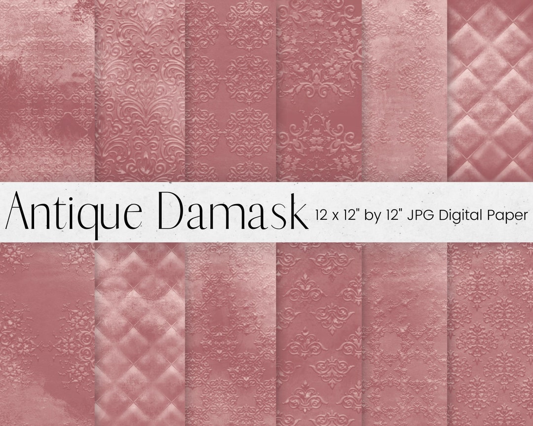 Rose Gold Antique Damask Digital Paper, Distressed Grunge Texture ...
