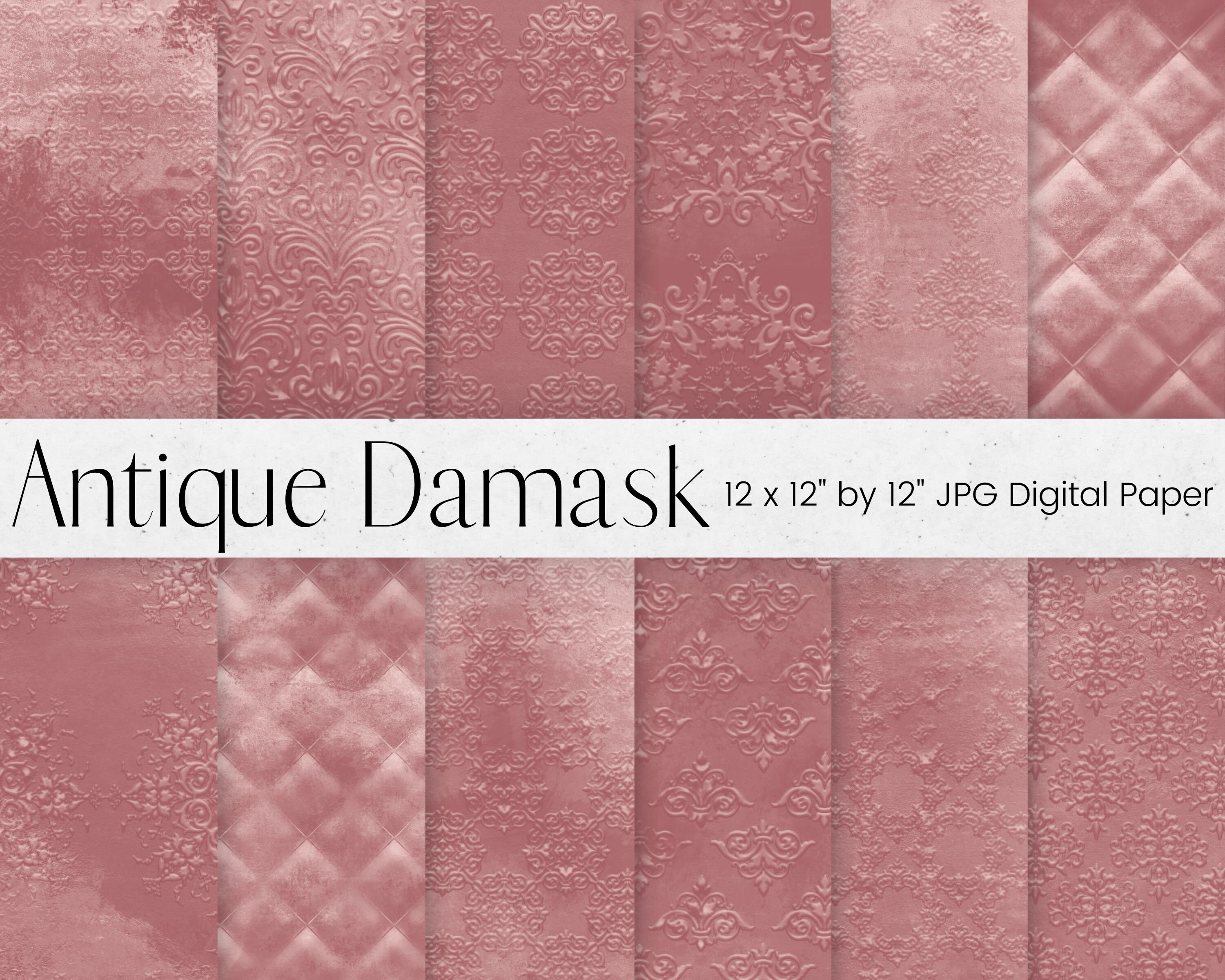 Rose Gold Antique Damask Digital Paper Distressed Grunge | Etsy