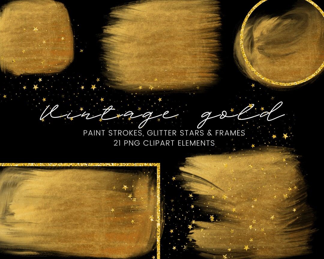 Gold Watercolor Paint Brushstroke Clipart, Gold Glitter Stars, Glitter ...