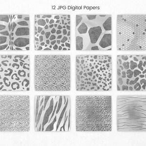 Silver Safari Animal Print Digital Paper, Leopard Print Pattern ...