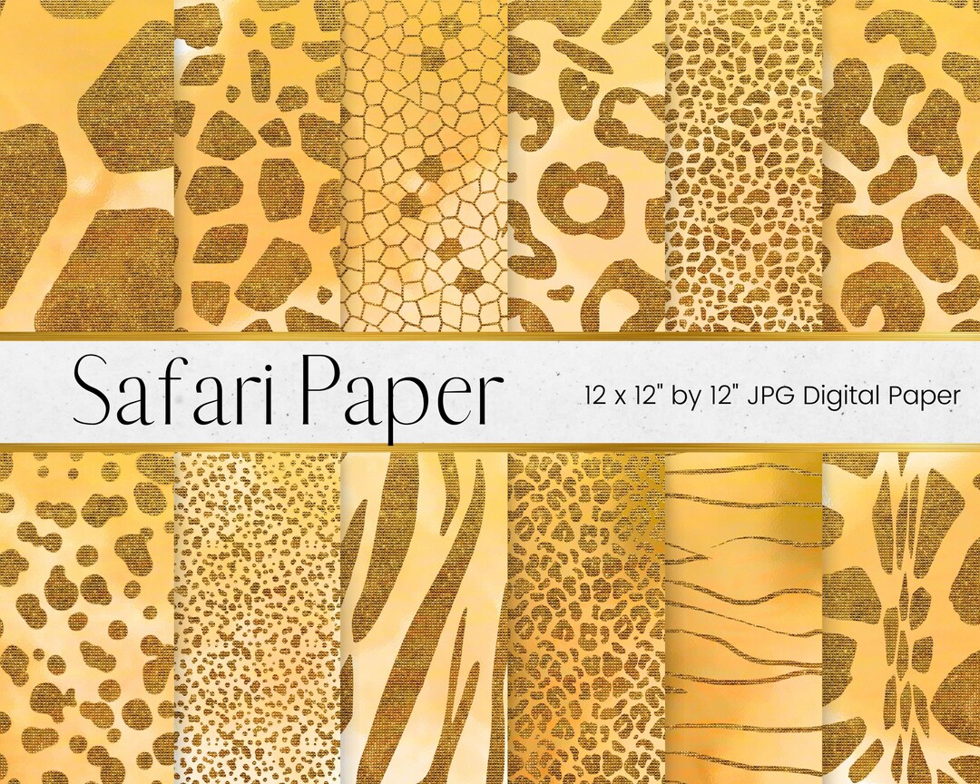 Gold Safari Animal Print Digital Paper, Leopard Print Pattern, Metallic ...