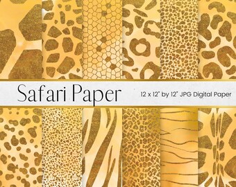 Gold Glitter Safari Digital Paper, Seamless Animal Print Patterns ...