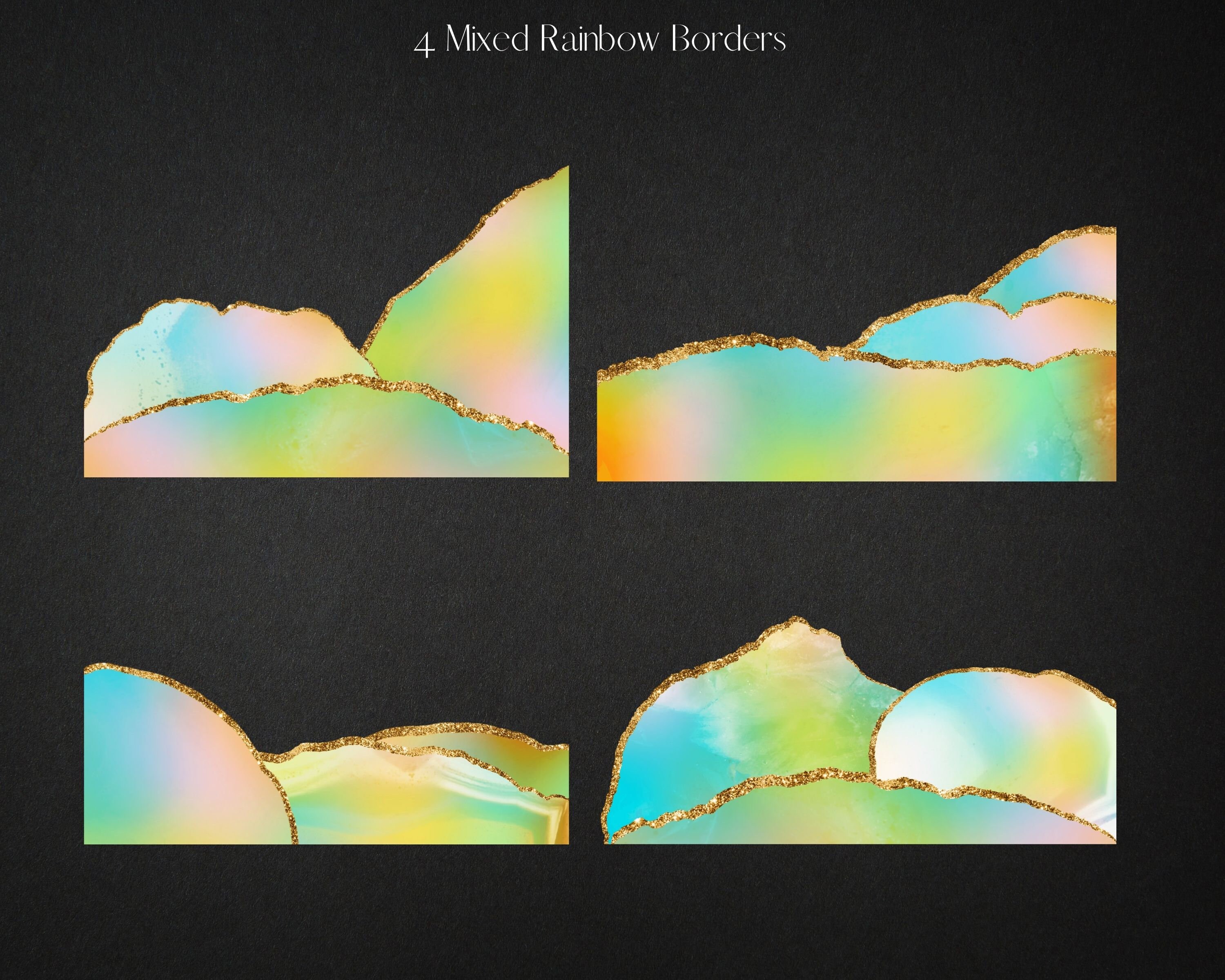 Rainbow Borders Clipart Glitter PNG Frames Gold Glitter | Etsy