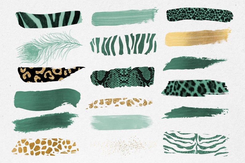 18 Safari Green and Gold Brush Strokes Clipart Transparent - Etsy