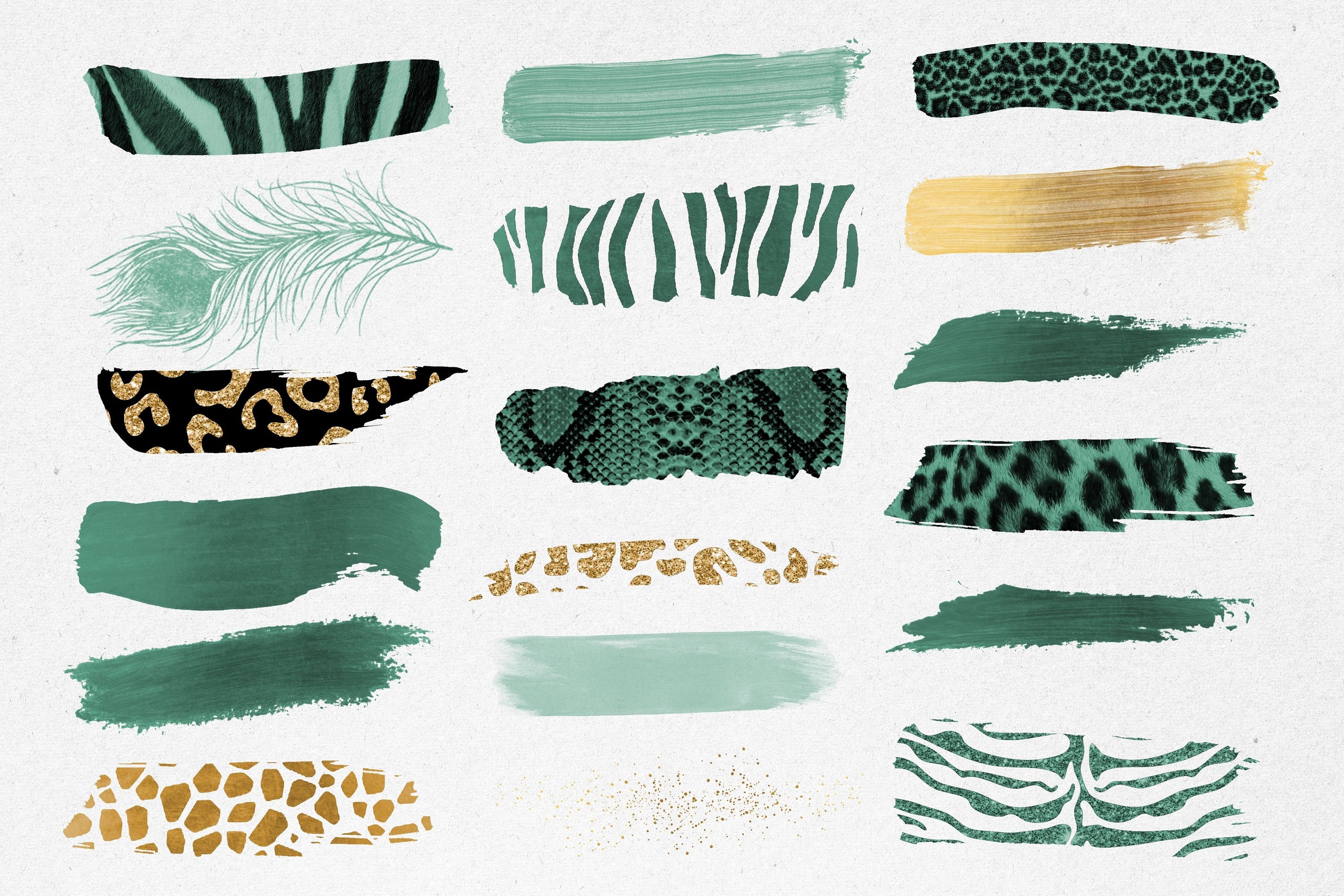 18 Safari Green and Gold Brush Strokes Clipart, Transparent Png Animal ...