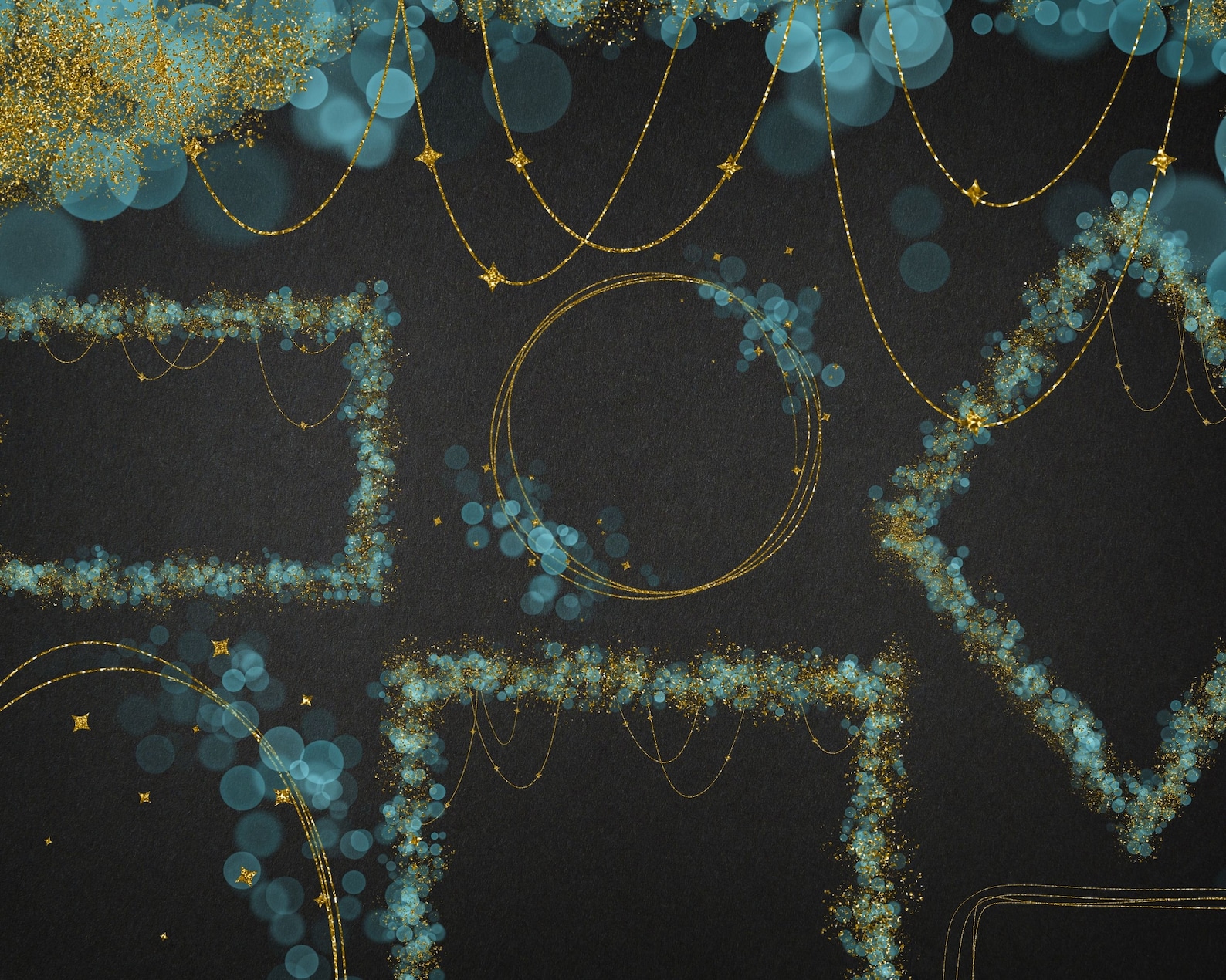 Blue Sparkling Frame Clipart, Blue Bokeh and Gold Glitter Borders ...