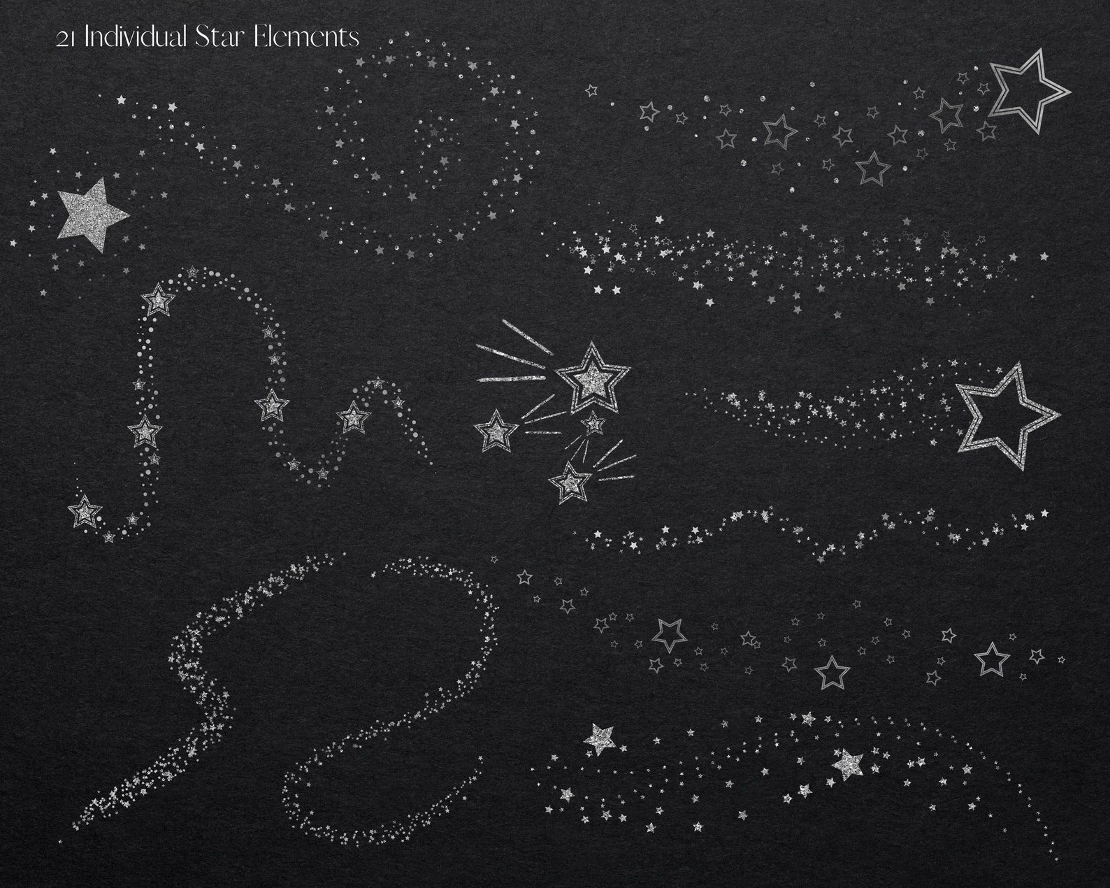 21 Silver Glitter Stars Clipart Set Silver Glitter Star | Etsy Australia