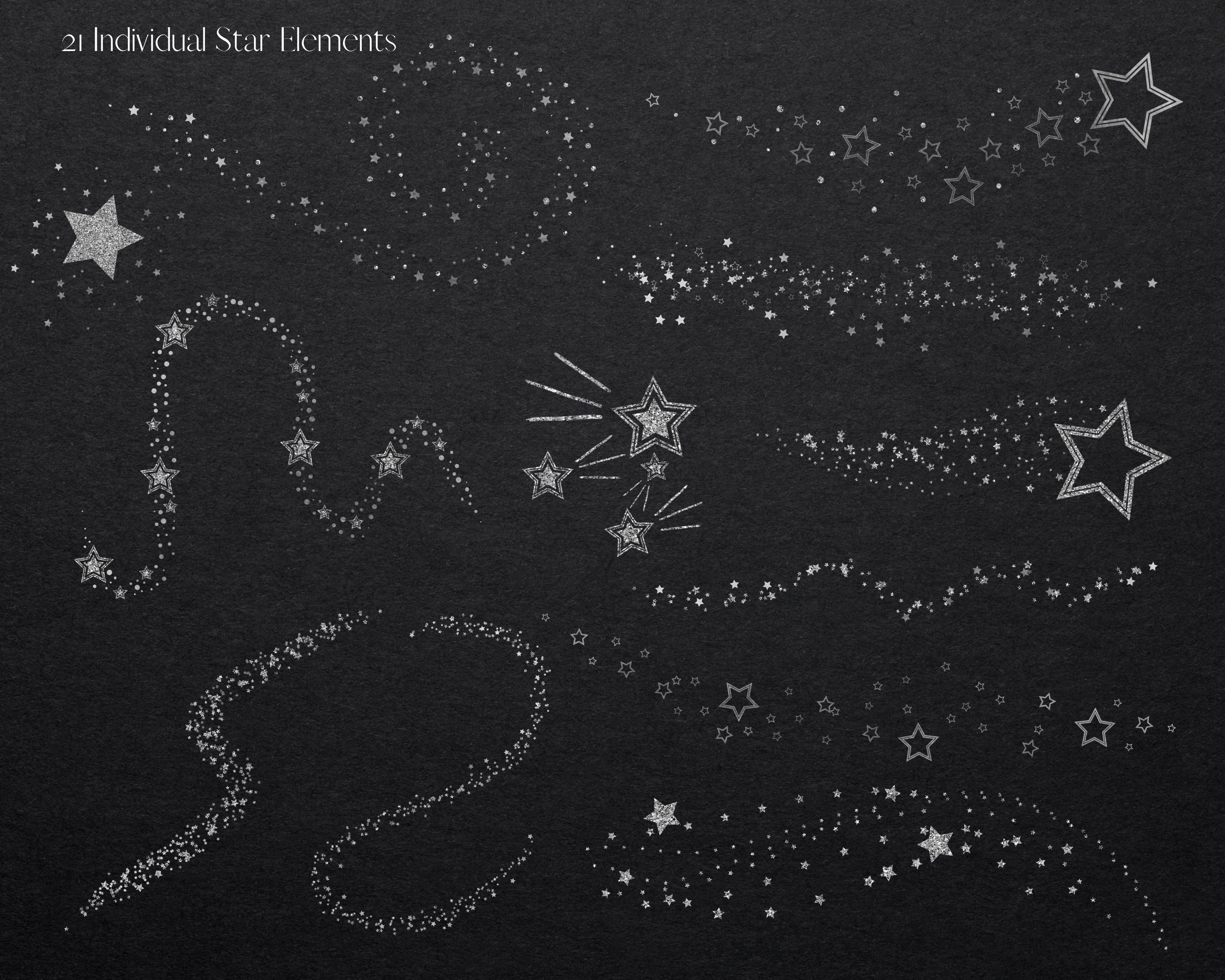 21 Silver Glitter Stars Clipart Set, Silver Glitter Star Frames and ...