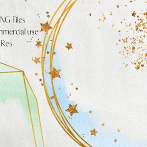 Gold Glitter and Watercolour Frame Clipart, Green Frame, PNG Blue ...