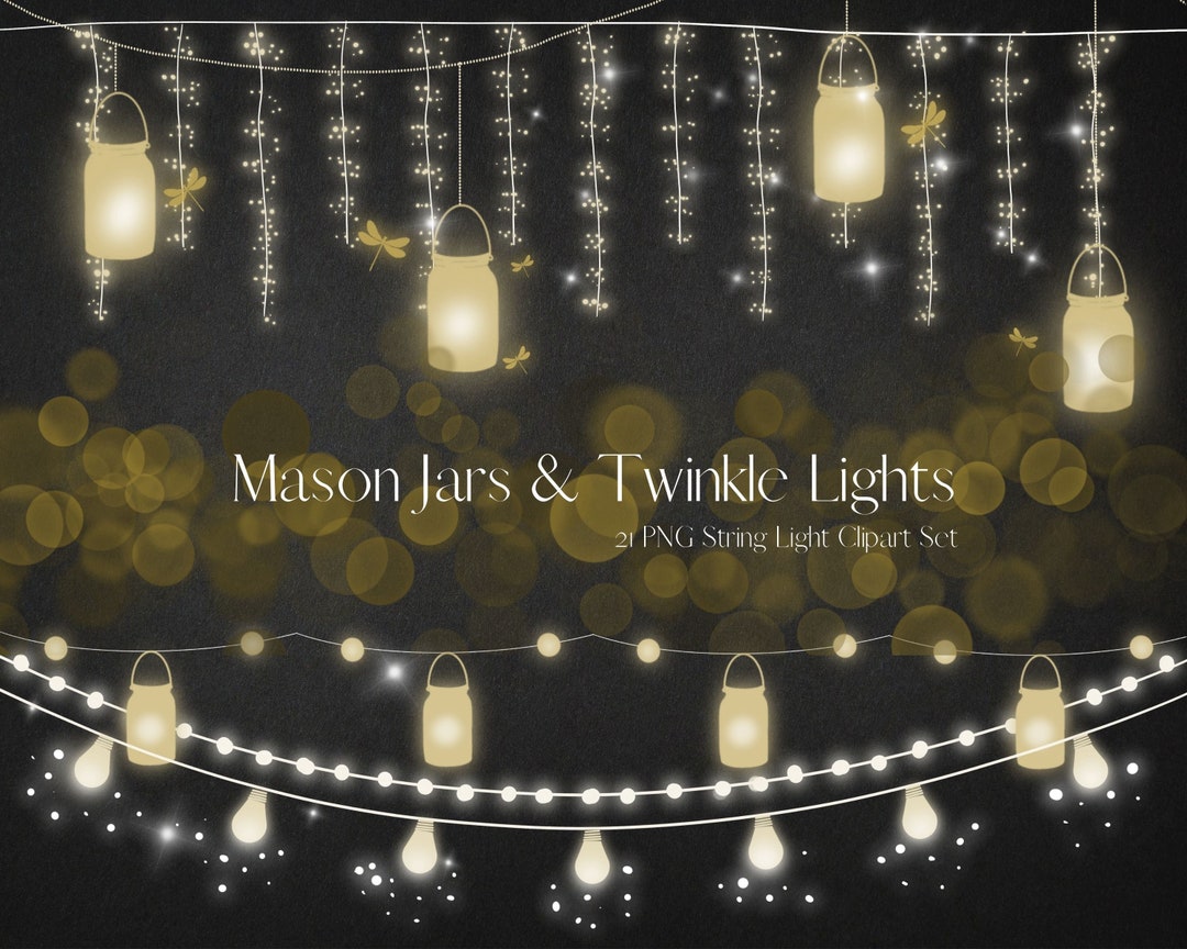 Yellow Mason Jars String Lights Clipart, Glow Fairy Light Clip Art ...