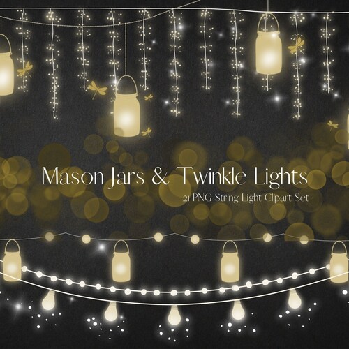 Mason Jars and String Lights Clipart Fairy Lights Clip Art - Etsy