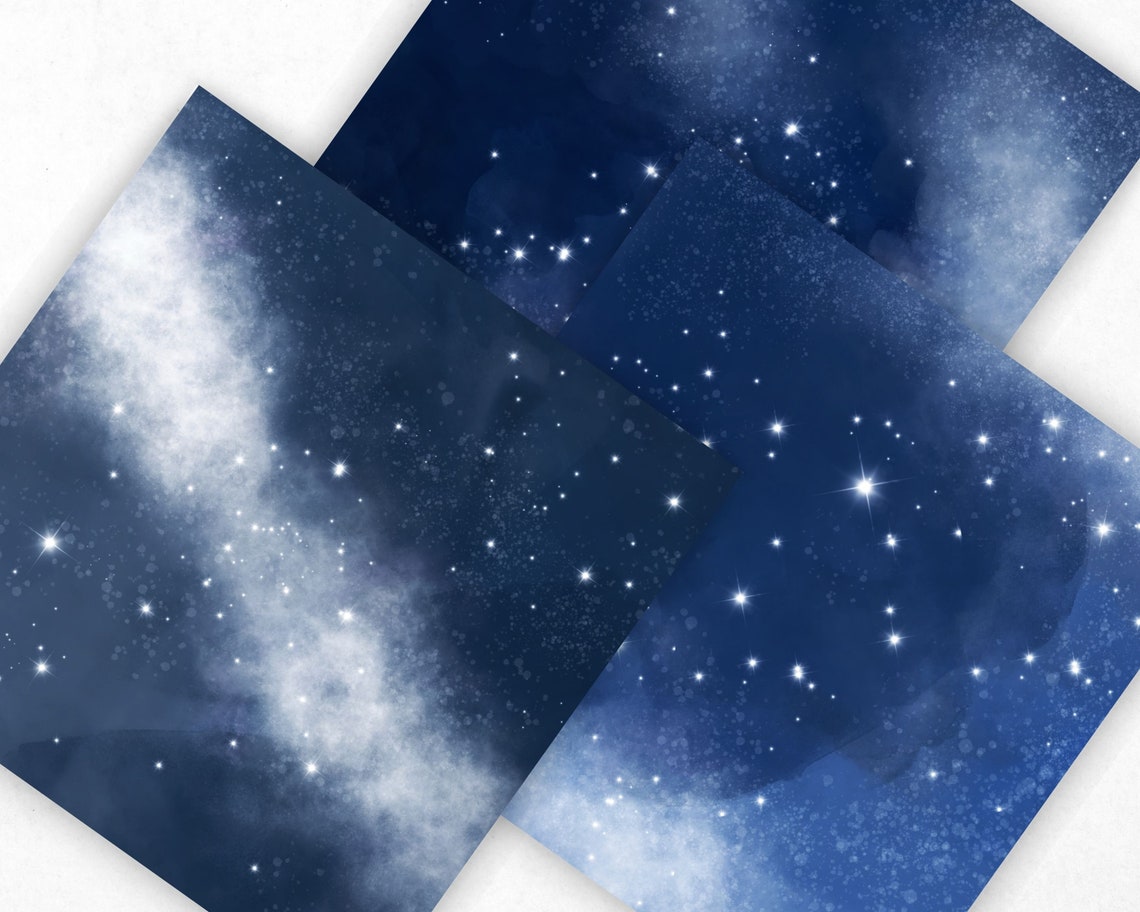 Starry Night Digital Paper, Blue Watercolour Texture, Night Sky Texture ...