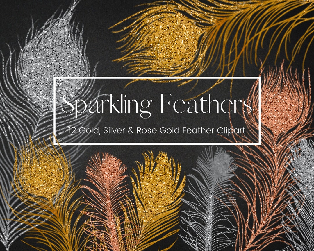 Foil and Glitter Feathers Clipart, Gold, Rose Gold and Silver Feather ...