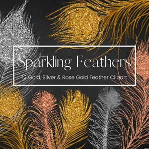 Foil and Glitter Feathers Clipart, Gold, Rose Gold and Silver Feather ...