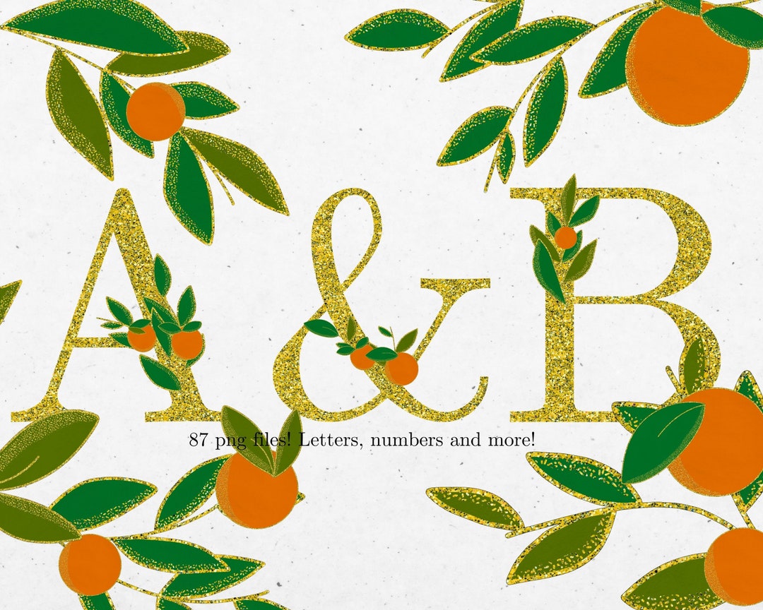 Orange and Gold Glitter Alphabet Clipart, Gold Monogram Letters, PNG ...