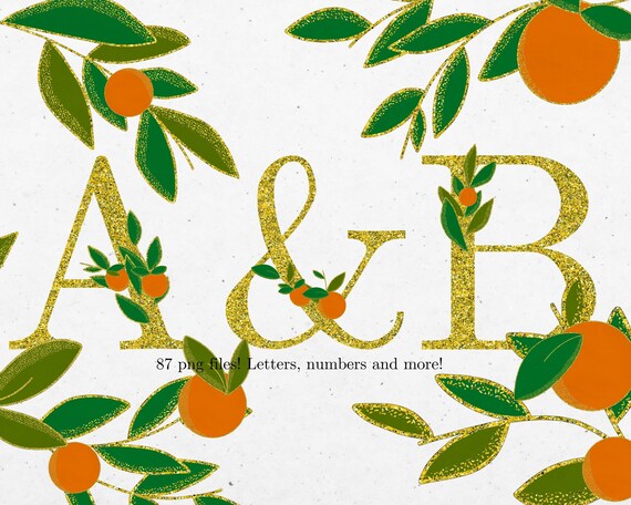 Orange and Gold Glitter Alphabet Clipart Gold Monogram - Etsy