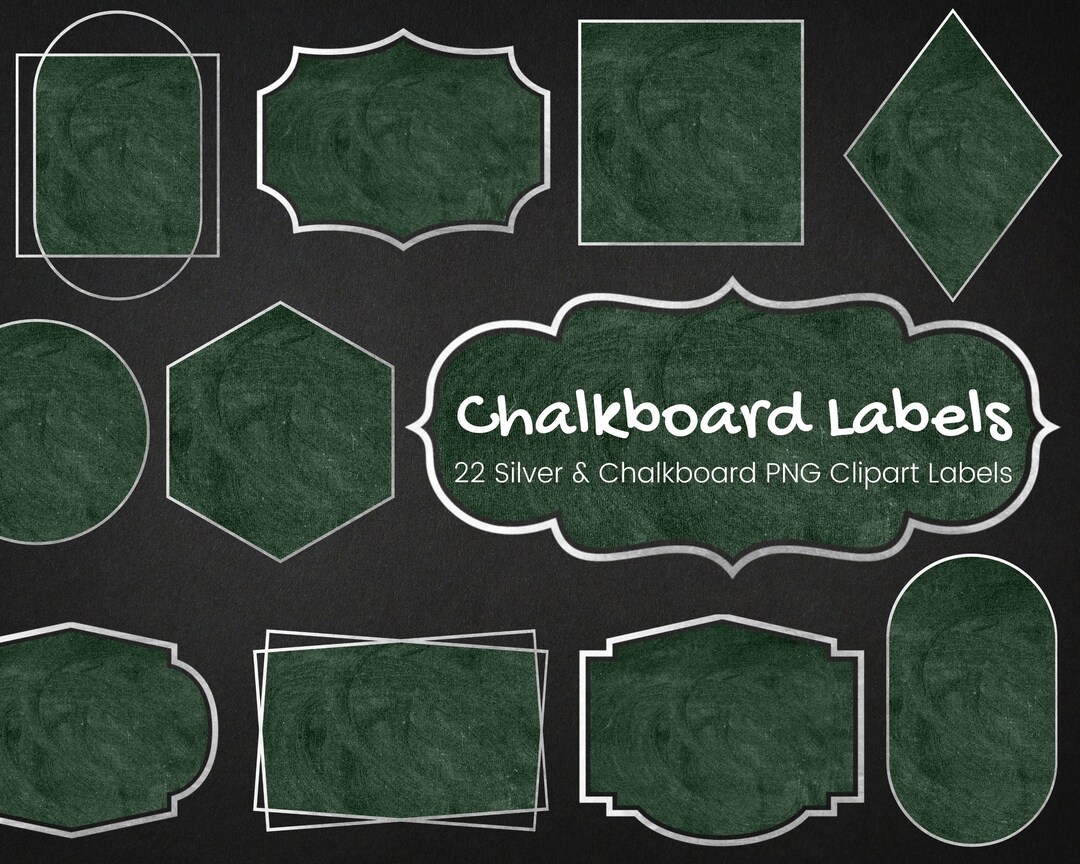 Silver and Green Chalkboard Label Clipart, Chalkboard Frames, Tag PNG ...