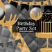 Black and Gold Glitter Birthday Party Clip Art Set, Black Balloon ...