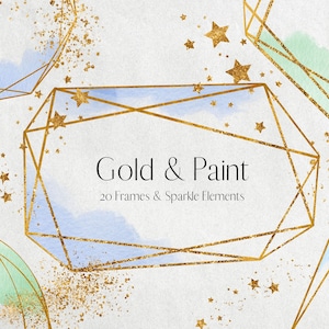 Gold Glitter and Watercolour Frame Clipart, Green Frame, PNG Blue ...