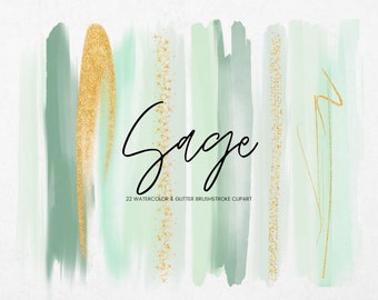 Green Watercolor Brush Stroke Clip Art PNG Gold Glitter | Etsy Australia