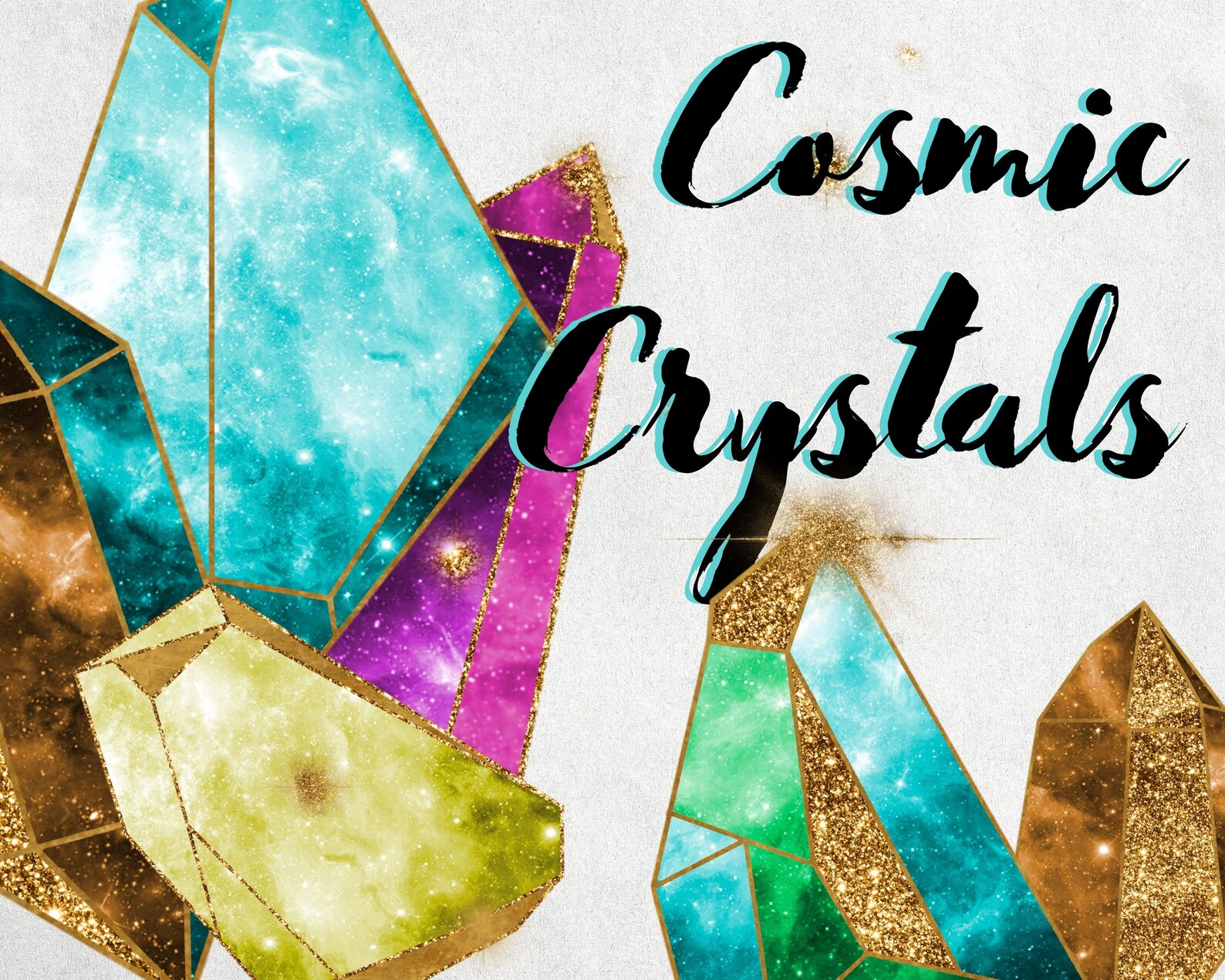 Cosmic Crystal Clipart PNG Gemstones Galaxy Crystal Gold | Etsy