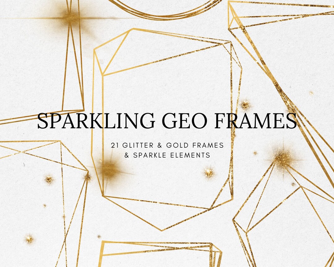 Gold and Glitter Geo Frame Clipart, Glitter and Metal Foil Stars ...