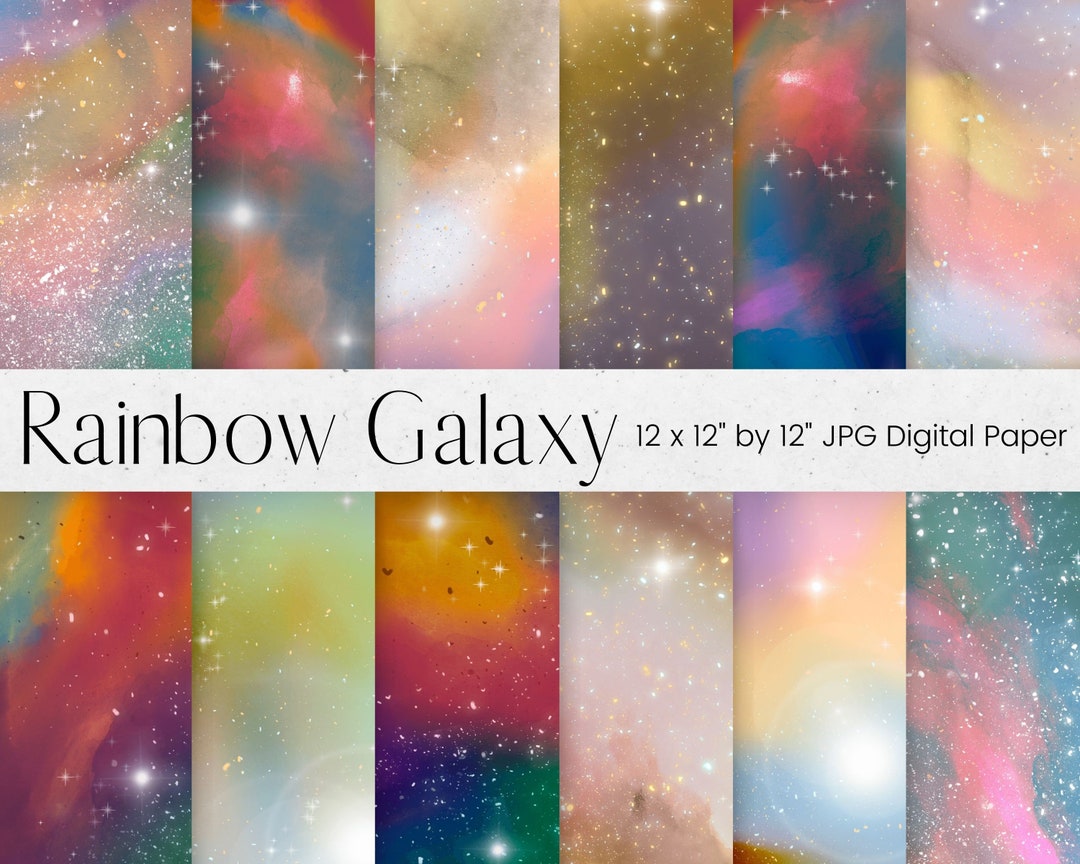 Watercolour Galaxy Digital Paper Pattern, Rainbow Watercolour Celestial ...