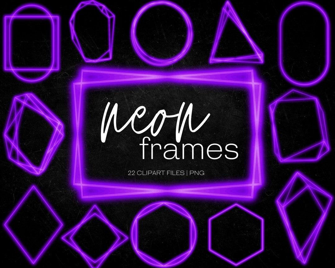 Purple Neon Frame Clipart, Glowing Neon Clipart Overlay, Transparent ...