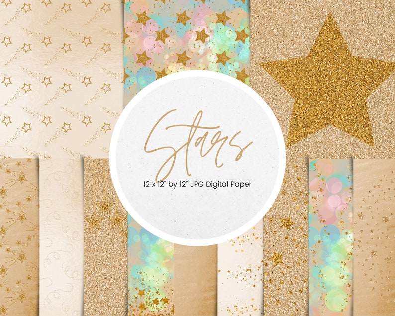 Peach and Gold Glitter Star Digital Paper Orange Foil Stars | Etsy