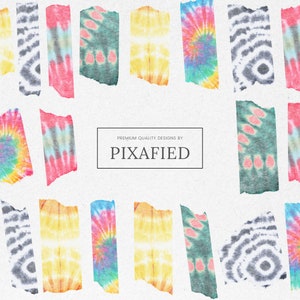 20 Tie Dye Washi Tape Clipart, Rainbow Retro Digital Washi Tape Clipart ...
