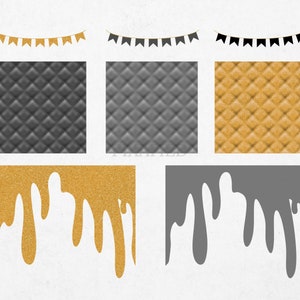 Black and Gold Glitter Birthday Party Clip Art Set, Black Balloon ...