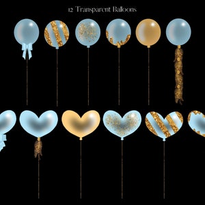 Blue and Gold Glitter Party Clipart Set, Blue Balloon Clipart, Party ...