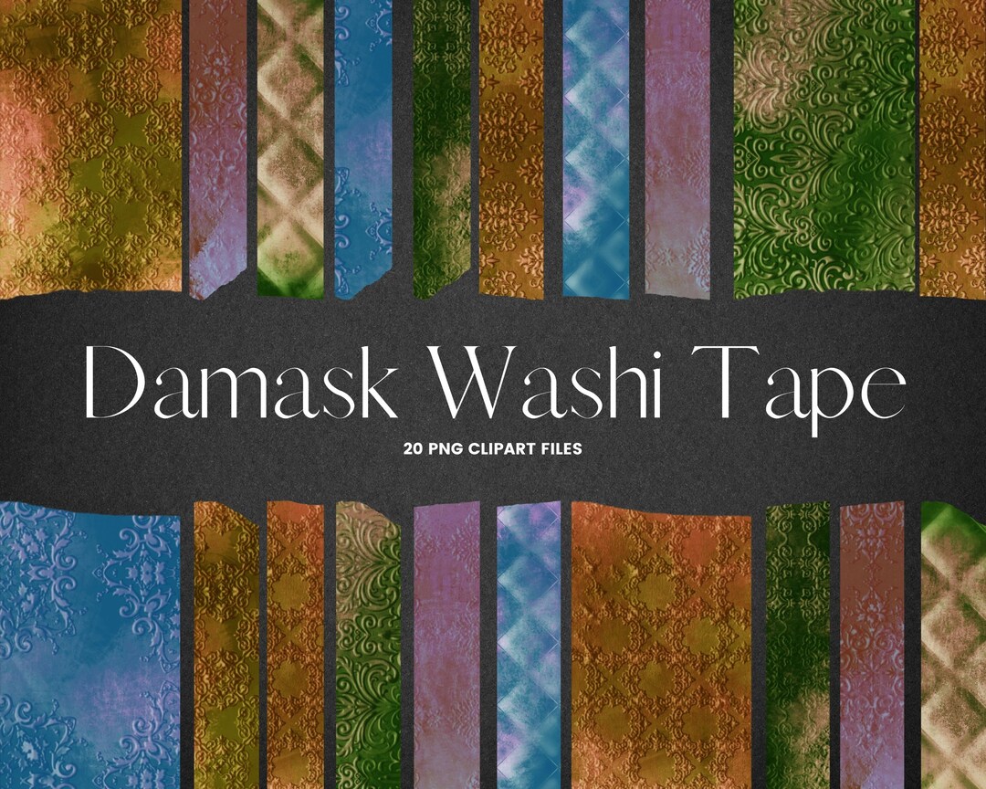 Damask Washi Tape Clipart, Digital Planner Sticker Clipart, Textured ...