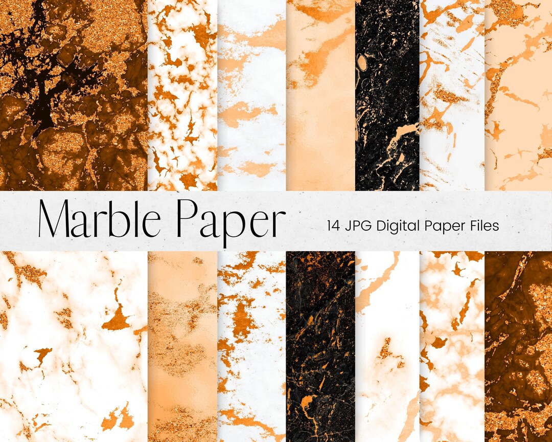 Copper Marble Pattern Digital Paper, Copper, Glitter, Black, White ...