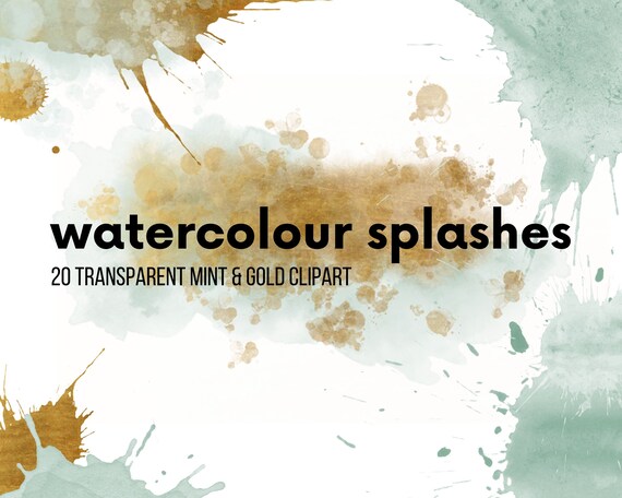 20 Mint and Gold Foil Watercolor Splashes Clipart Green | Etsy
