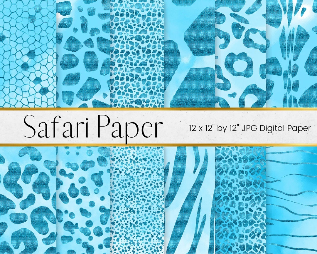 Blue Safari Animal Print Digital Paper, Leopard Print Pattern, Metallic ...