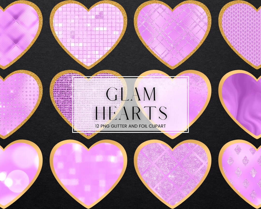 Glam Heart Clipart, Sparkling Purple Glitter Love Heart Clip Art, Gold ...