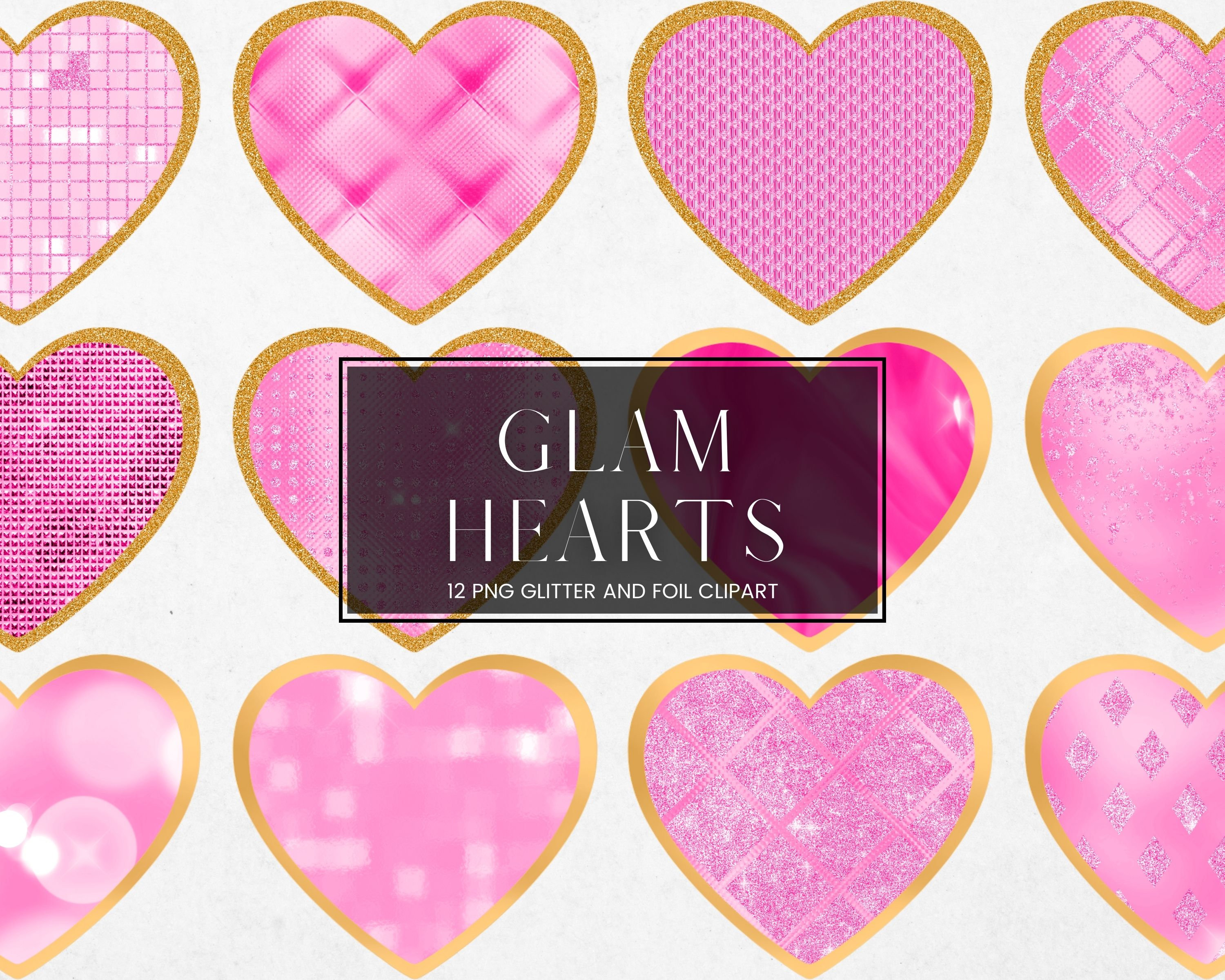 Glam Heart Clipart, Sparkling Pink Glitter Love Heart Clip Art, Gold ...