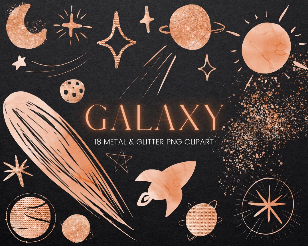 Copper Galaxy Clipart, Sparking Copper Glitter Planets Moons Stars ...