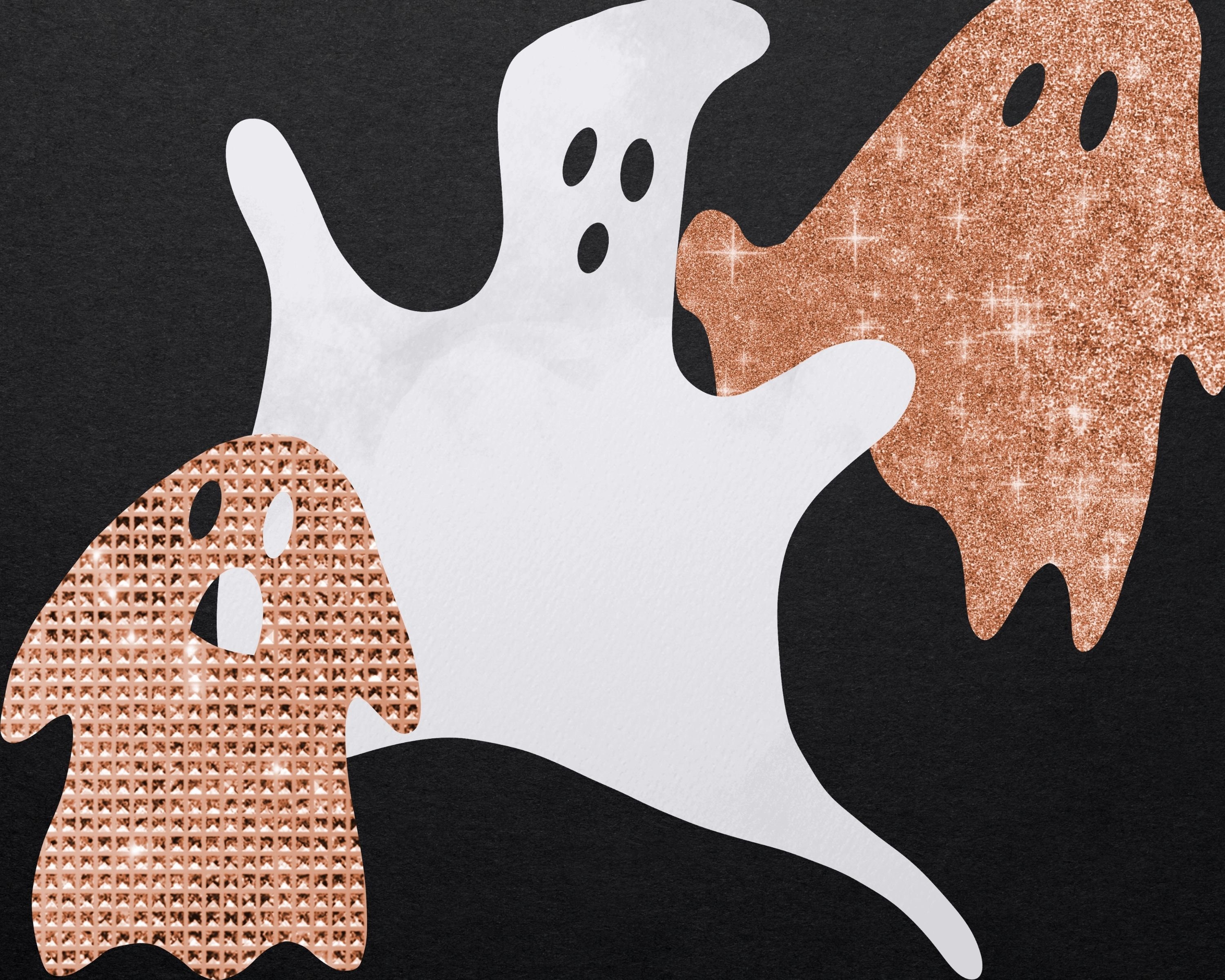 White and Copper Spooky Ghost Clipart, Copper Glitter Ghost Digital ...