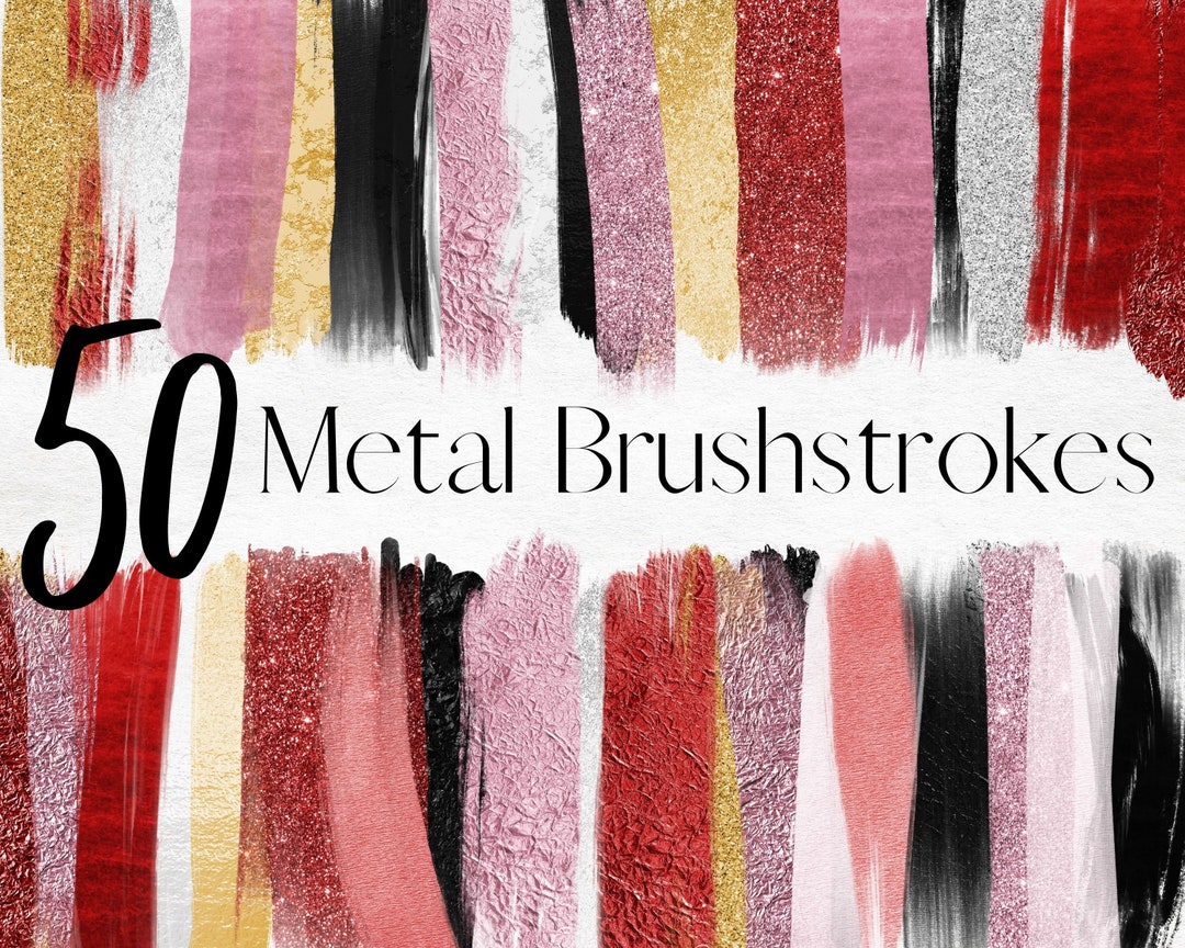 50 Pink Metal Glitter Brush Stroke Clipart, Gold Glitter Clip Art PNG ...