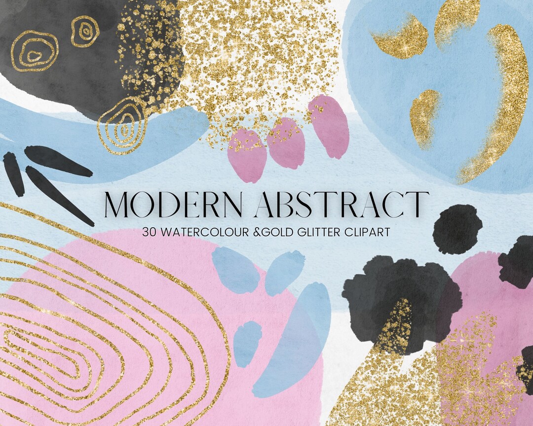 Modern Abstract Shapes Clipart, PNG Pink Blue Gold Glitter Shape ...