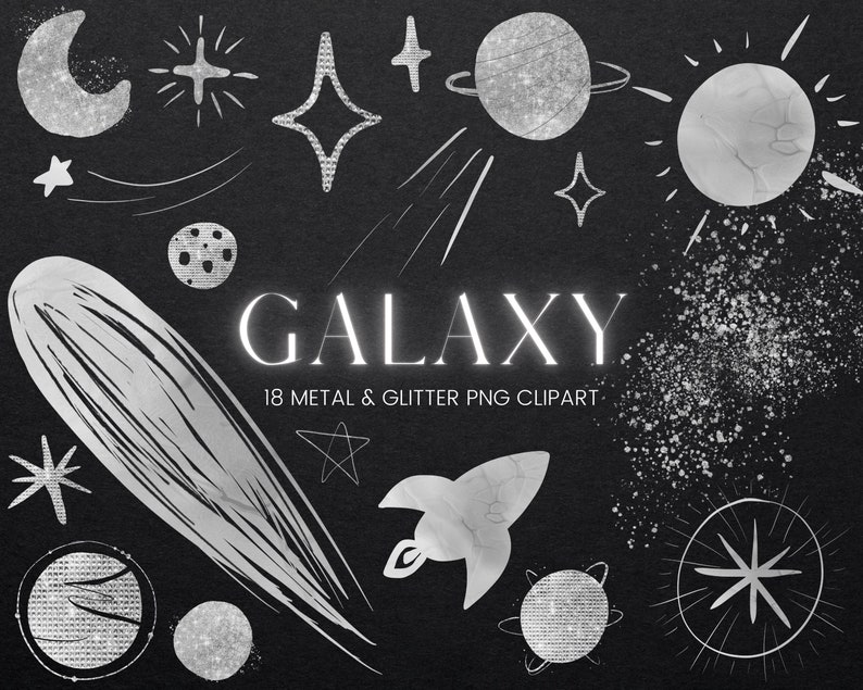 Silver Rainbow Galaxy Clipart, Sparking Silver Glitter Planets Moons ...