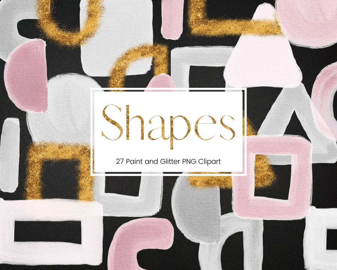 Painted Modern and Glitter Shape Clipart, Pink, Grey Abstract Hand ...