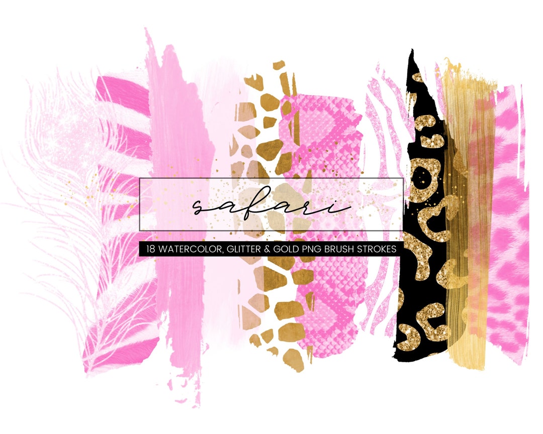 18 Safari Pink and Gold Brush Strokes Clipart, Transparent Png Animal ...